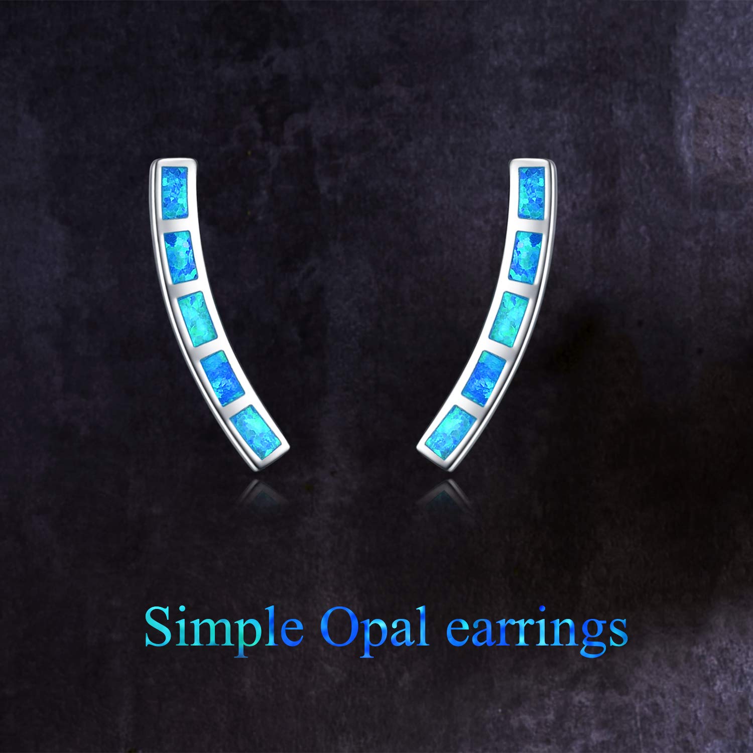 WINNICACA Ear Crawler Climber Earrings Sterling Silver Created Blue Fire Opal Slender Small Bar Stud Earrings Gifts for Women