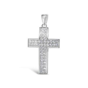 latisoro 925 solid sterling silver small cubic zirconia paved cross pendant, charm for bracelet necklace