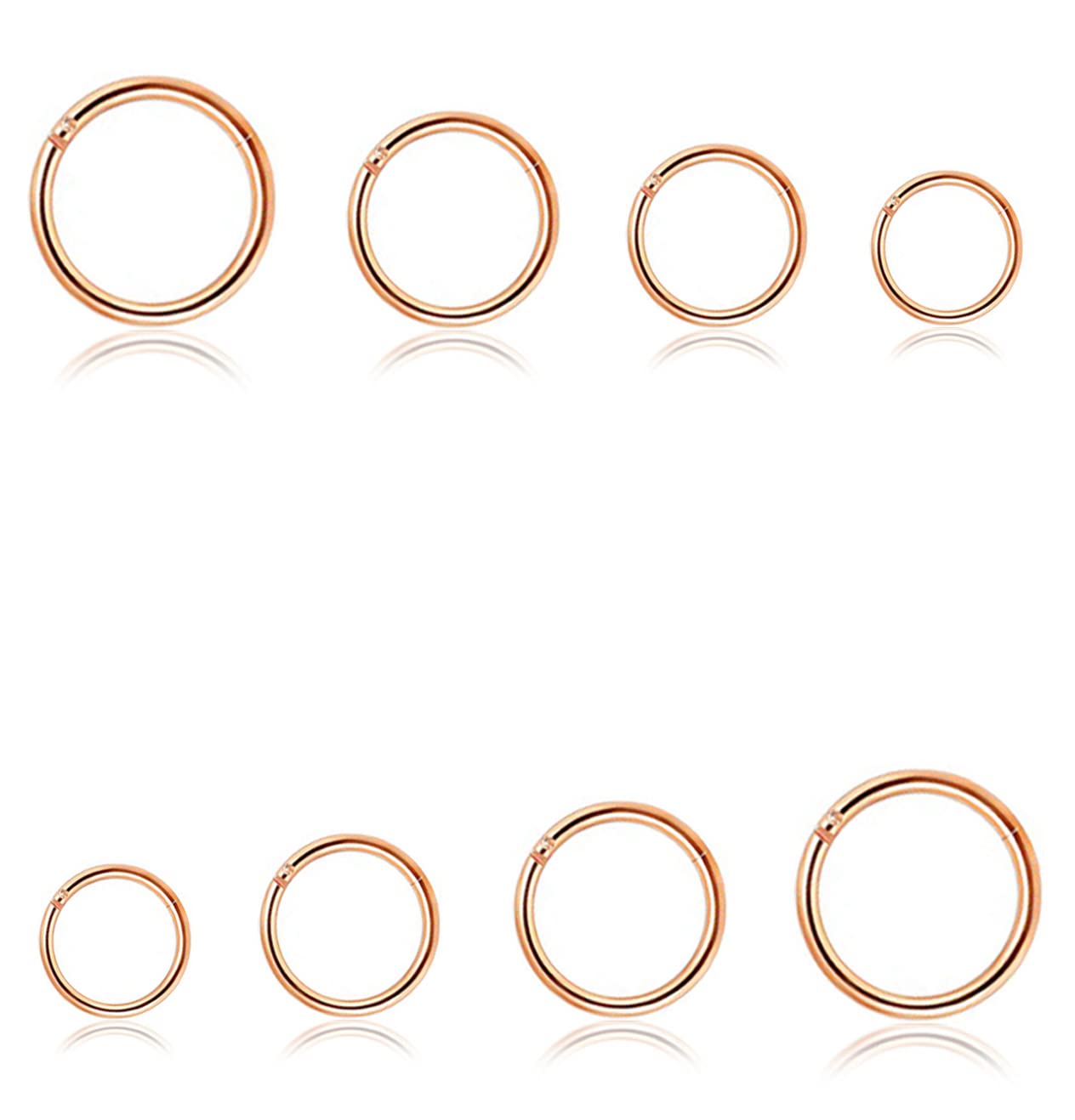 REVOLIA 8Pcs 16G Surgical Steel Nose Rings Hoop Septum Piercings Cartilage Earrings for Women Men Helix Couch Daith Lip Tragus Piercings Hinged Clicker 6-12mm Rose-gold