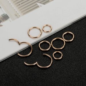 REVOLIA 8Pcs 16G Surgical Steel Nose Rings Hoop Septum Piercings Cartilage Earrings for Women Men Helix Couch Daith Lip Tragus Piercings Hinged Clicker 6-12mm Rose-gold