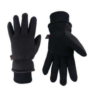 ozero winter work gloves, cold proof deerskin suede leather thermal glove for driving, hiking, working, skiing, water resistant windproof for men women, denim-black medium