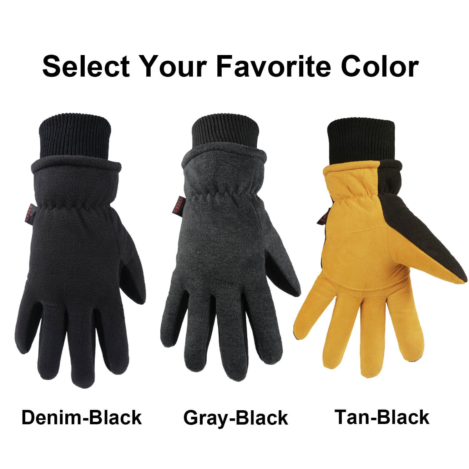 OZERO Winter Work Gloves, Cold Proof Deerskin Suede Leather Thermal Glove for Driving, Hiking, Working, Skiing, Water Resistant Windproof for Men Women, Denim-Black Medium