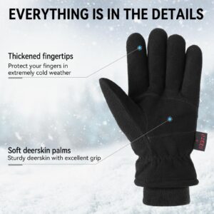 OZERO Winter Work Gloves, Cold Proof Deerskin Suede Leather Thermal Glove for Driving, Hiking, Working, Skiing, Water Resistant Windproof for Men Women, Denim-Black Medium