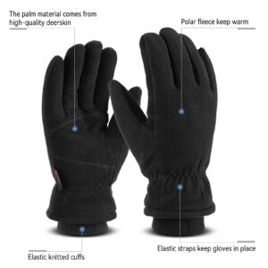 OZERO Winter Work Gloves, Cold Proof Deerskin Suede Leather Thermal Glove for Driving, Hiking, Working, Skiing, Water Resistant Windproof for Men Women, Denim-Black Medium