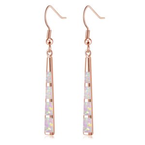 opal drop earring-rose gold plated dangle earrings dangle bar earrings women jewelry gemstone dangle earrings 2 1/8"