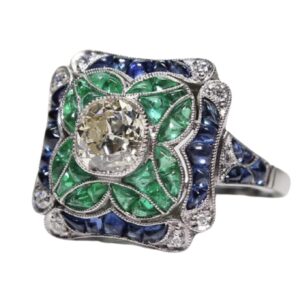 yuren 925 sterling silver vintage emerald ring blue sapphire white topaz ring women wedding fashion jewelry size 6-10 (us code 8)