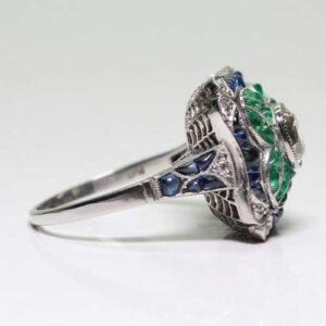 Yuren 925 Sterling Silver Vintage Emerald Ring Blue Sapphire White Topaz Ring Women Wedding Fashion Jewelry Size 6-10 (US Code 8)