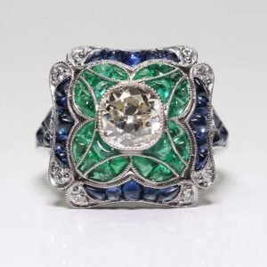 Yuren 925 Sterling Silver Vintage Emerald Ring Blue Sapphire White Topaz Ring Women Wedding Fashion Jewelry Size 6-10 (US code 9)