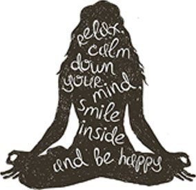 relaxed yoga girl silhouette with mantra vinyl decal bumper sticker (4" tall)