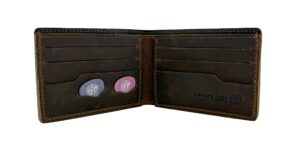 anthology gear minimalist bi-fold leather wallet - with guitar pick holder full grain leather (whiskey brown)