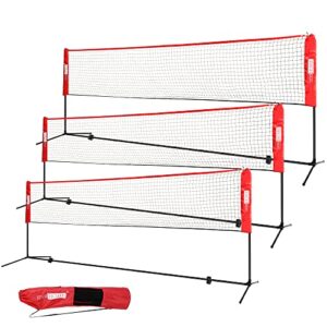 vivohome portable 14ft height adjustable outdoor badminton net set with stand and carry bag for kid's volleyball soccer tennis pickleball red