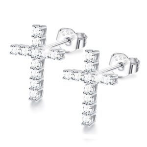 Sllaiss Cubic Zirconia Cross Stud Earrings 925 Sterling Silver CZ Stud Earrings for Women