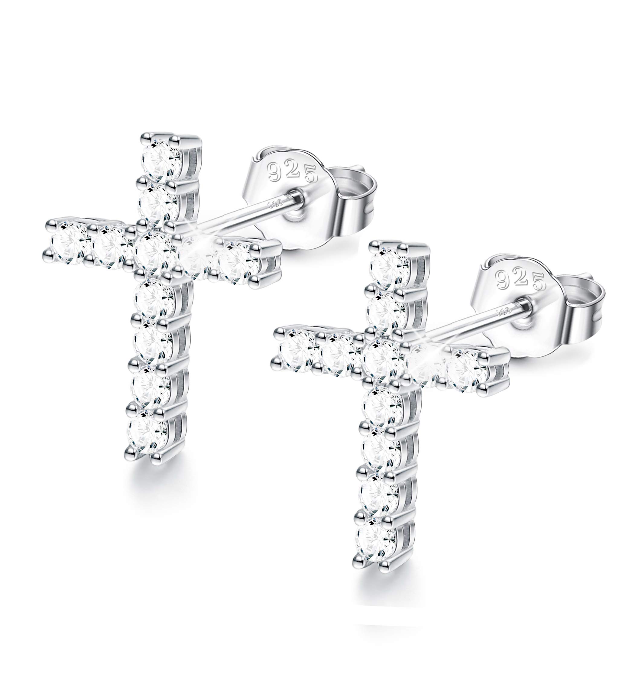 Sllaiss Cubic Zirconia Cross Stud Earrings 925 Sterling Silver CZ Stud Earrings for Women