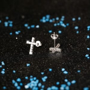 Sllaiss Cubic Zirconia Cross Stud Earrings 925 Sterling Silver CZ Stud Earrings for Women