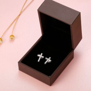 Sllaiss Cubic Zirconia Cross Stud Earrings 925 Sterling Silver CZ Stud Earrings for Women