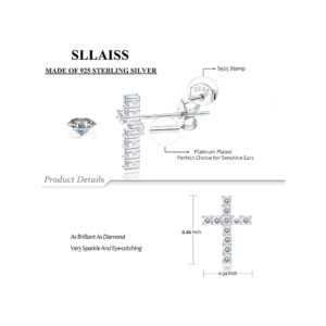 Sllaiss Cubic Zirconia Cross Stud Earrings 925 Sterling Silver CZ Stud Earrings for Women