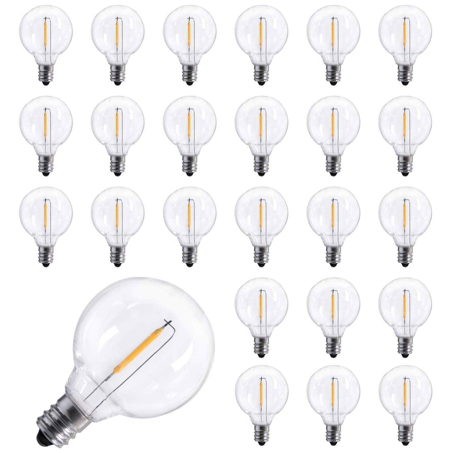 25 Pack Shatterproof Led G40 Replacement Bulbs 1W Per Bulb, E12 Screw Base LED Globe Light Bulbs for Indoor Outdoor Plug in Patio String Lights, Not for Solar Lights