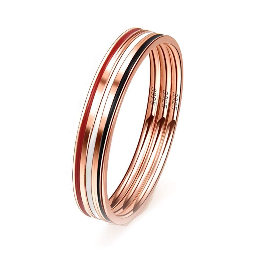 Ginger Lyne Collection 3-Ring Wedding Band Set for Women Rose gold Sterling Silver Red Black White Stacking or Bridal