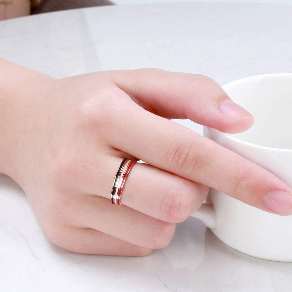 Ginger Lyne Collection 3-Ring Wedding Band Set for Women Rose gold Sterling Silver Red Black White Stacking or Bridal