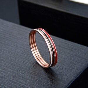 Ginger Lyne Collection 3-Ring Wedding Band Set for Women Rose gold Sterling Silver Red Black White Stacking or Bridal