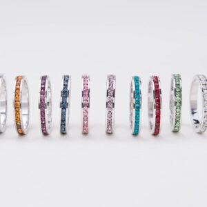 Muses Art Design Birthstone Eternity Band Ring (Channel Set/Full Round), Stackable Fashion Ring with Crystal Birthstone