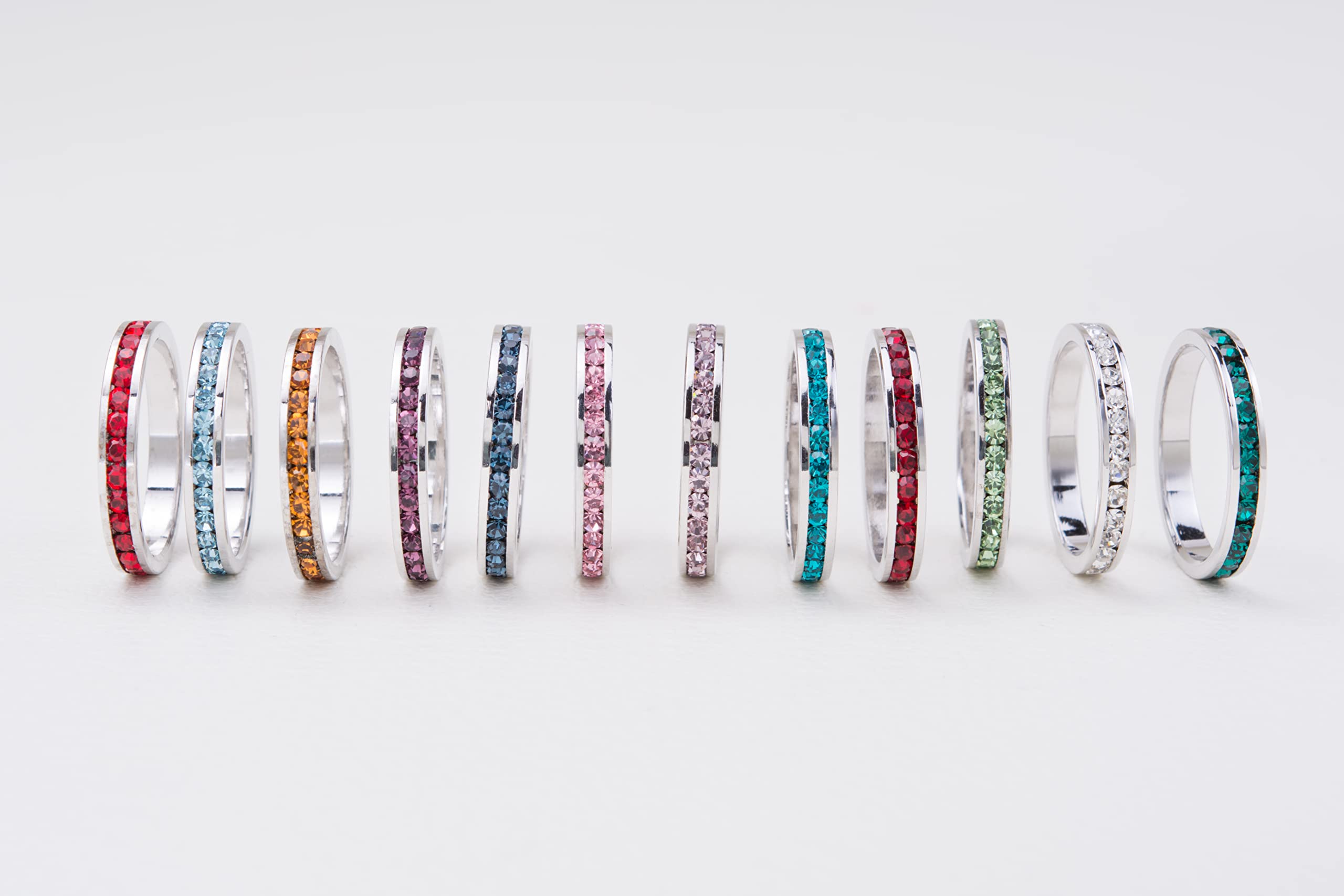 Muses Art Design Birthstone Eternity Band Ring (Channel Set/Full Round), Stackable Fashion Ring with Crystal Birthstone