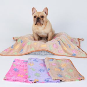 1 Pack 3 Blankets Super Soft Fluffy Cute Bone Pattern Pet Blanket Flannel Throw for Dog Puppy Cat Pink/Brown/Purple Large