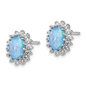 925 sterling silver cabochon lab grown created blue opal cubic zirconia cz stud earrings