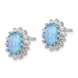 925 Sterling Silver Cabochon Lab Grown Created Blue Opal Cubic Zirconia CZ Stud Earrings