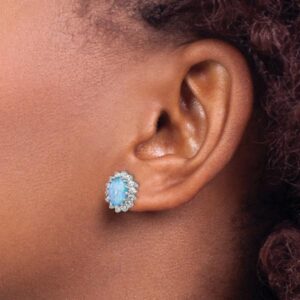 925 Sterling Silver Cabochon Lab Grown Created Blue Opal Cubic Zirconia CZ Stud Earrings