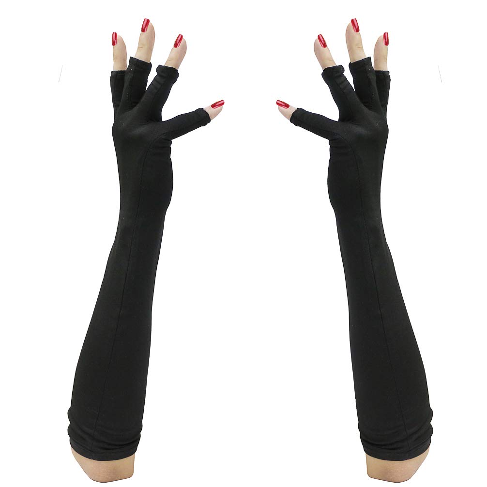 Luwint Elegant Long Fingerless Gloves - UV Protection Nails Gloves for Gel Manicures (Black)