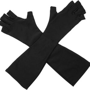 Luwint Elegant Long Fingerless Gloves - UV Protection Nails Gloves for Gel Manicures (Black)