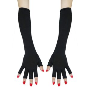 Luwint Elegant Long Fingerless Gloves - UV Protection Nails Gloves for Gel Manicures (Black)