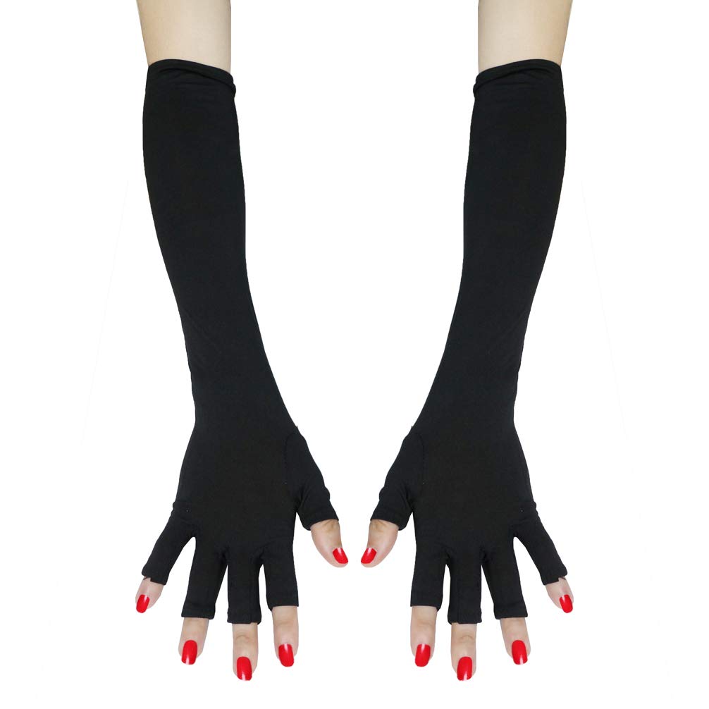 Luwint Elegant Long Fingerless Gloves - UV Protection Nails Gloves for Gel Manicures (Black)