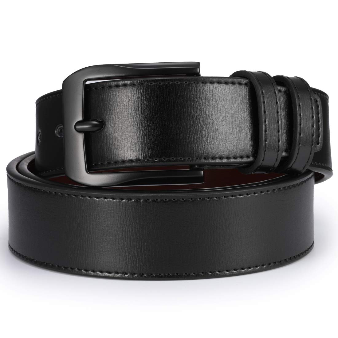 beltox fine Men’s Casual Leather Jeans Belts 1 1/2” Wide 4MM Thick Alloy Prong Buckle Work Dress Belt for Men（Black Belt with Black Buckle，50-52）