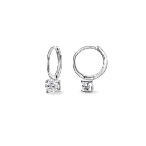 sterling silver synthetic white sapphire 5mm solitaire small round huggie hoop earrings for women