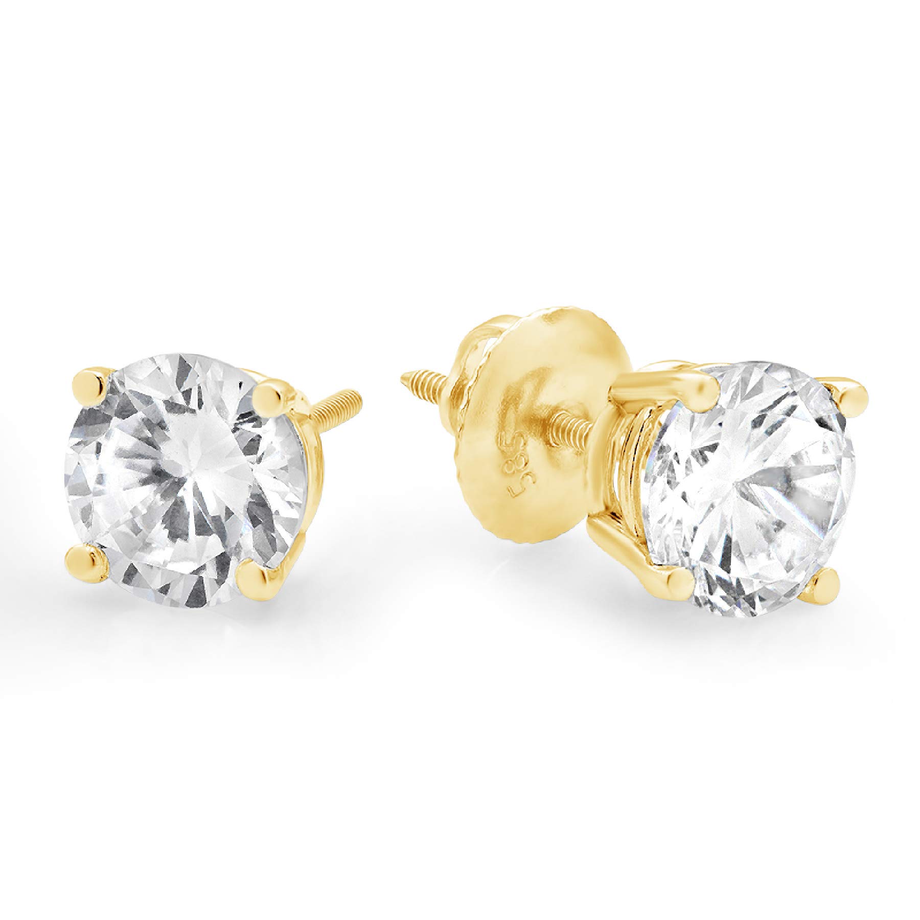 Clara Pucci 1.0 ct Round Cut Conflict Free Solitaire Fine Genuine Moissanite Anniversary Stud Earrings 14k Yellow Gold Screw Back