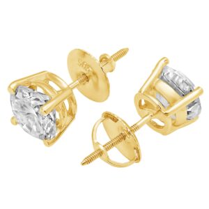 Clara Pucci 1.0 ct Round Cut Conflict Free Solitaire Fine Genuine Moissanite Anniversary Stud Earrings 14k Yellow Gold Screw Back