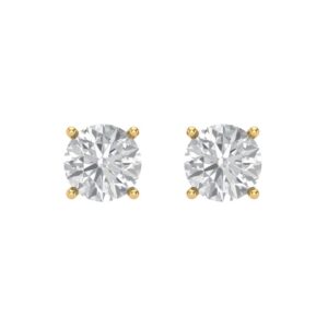 Clara Pucci 1.0 ct Round Cut Conflict Free Solitaire Fine Genuine Moissanite Anniversary Stud Earrings 14k Yellow Gold Screw Back