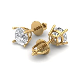 Clara Pucci 1.0 ct Round Cut Conflict Free Solitaire Fine Genuine Moissanite Anniversary Stud Earrings 14k Yellow Gold Screw Back