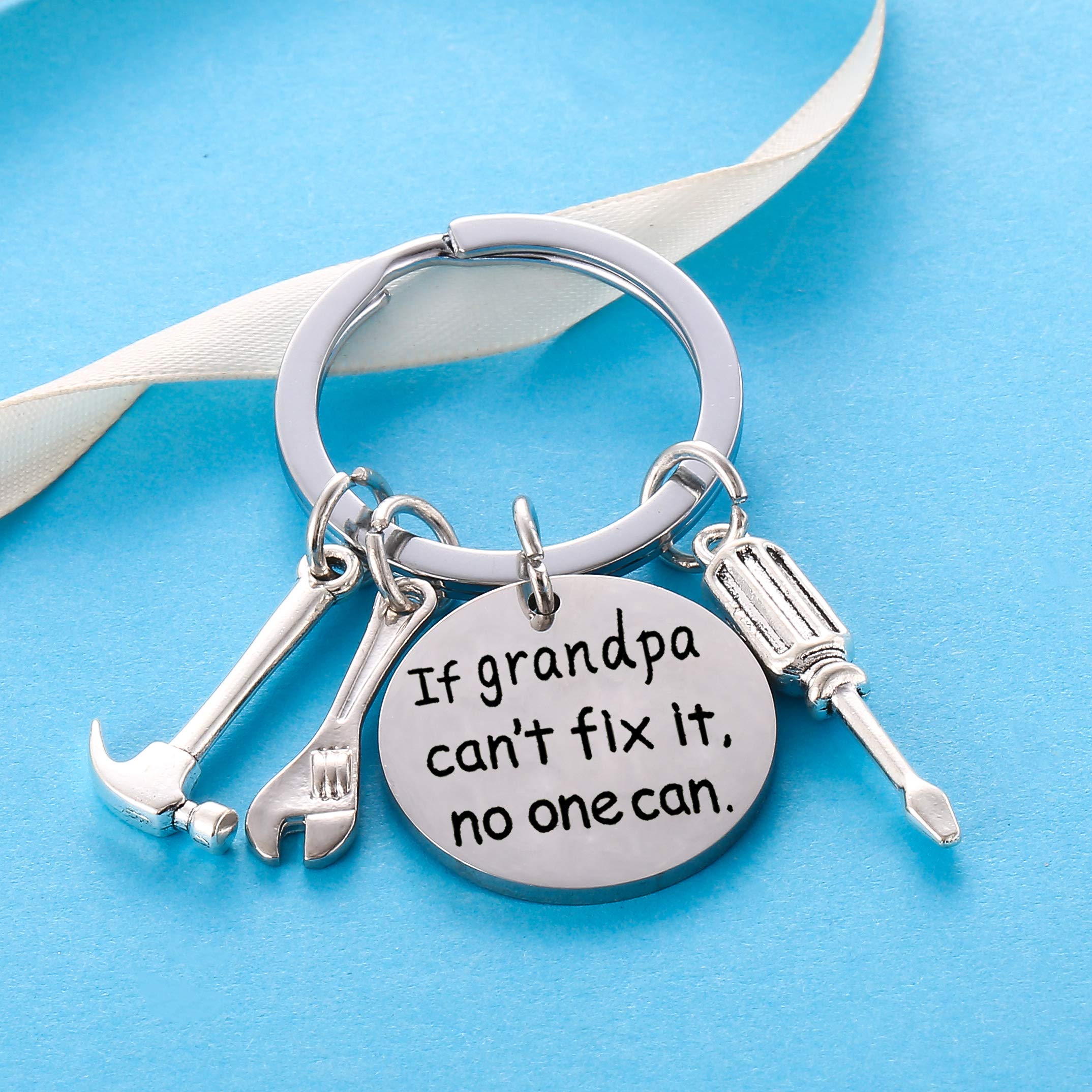 Grandpa Keychain Granddad Gifts From Grandson Granddaughter Christmas Gift Keyring Father's Day Gift For Grandpa (If grandpa can't fix it, no one can)