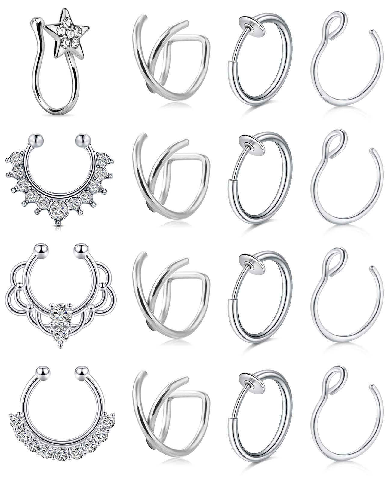 AVYRING Fake Nose Ring Hoop Faux Nose Septum Ring Non-Pierced Clip On Nostril Piercing Rings Jewelry Silver Gold