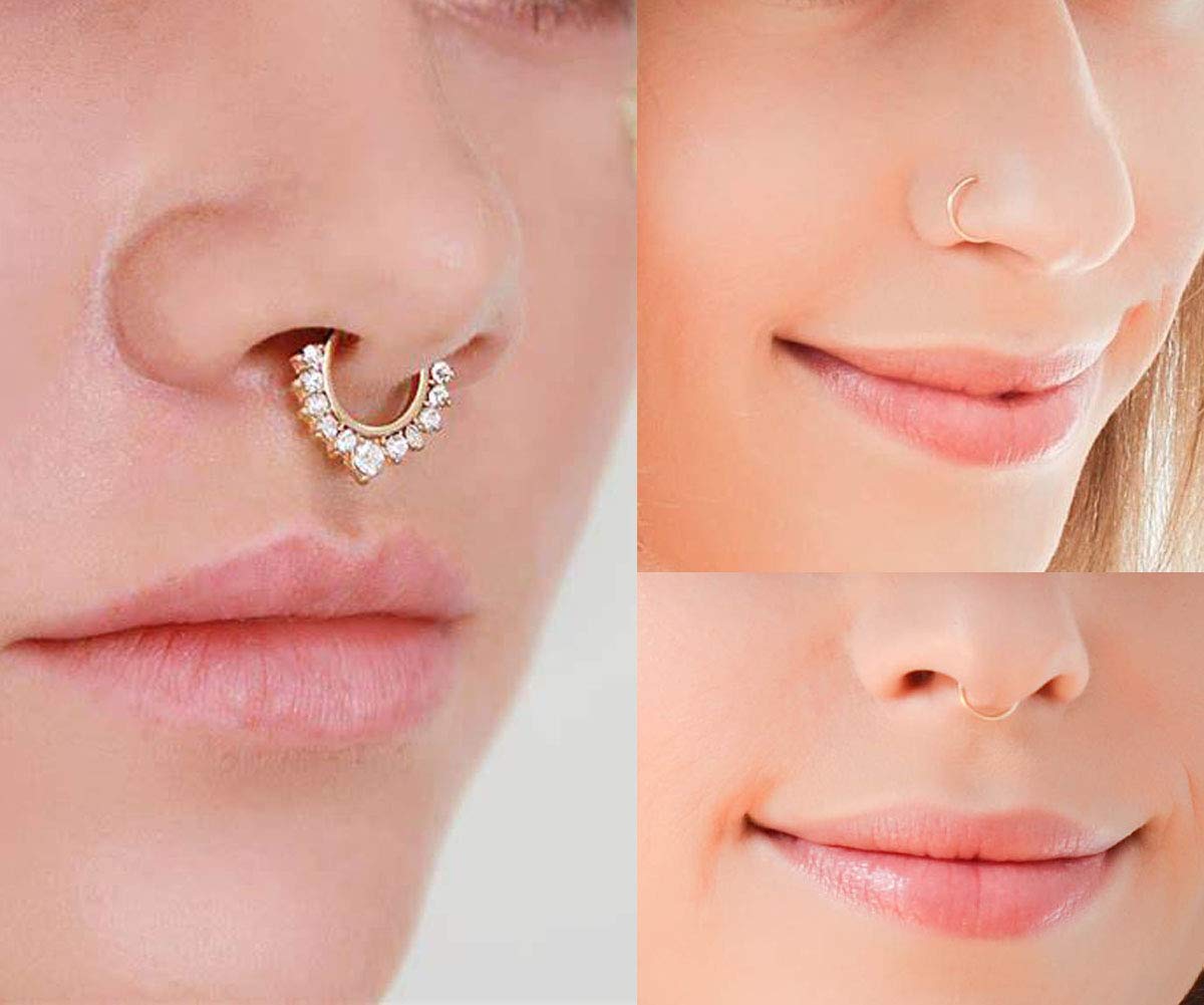 AVYRING Fake Nose Ring Hoop Faux Nose Septum Ring Non-Pierced Clip On Nostril Piercing Rings Jewelry Silver Gold