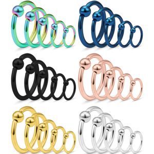 dyknasz 30pcs stainless steel earrings hoop rings for women men nose lip tragus helix ear septum nipple belly captive bead rings body piercing jewelry 14g silver-tone rose gold black 8mm 10mm 12mm