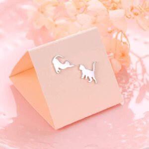 DAOCHONG 925 Sterling Silver Animal Ear Studs Cute Cat Stud Earrings for Women Cat Lover Christmas Birthday Graduation Gift(Cat)