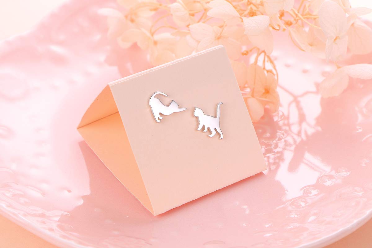 DAOCHONG 925 Sterling Silver Animal Ear Studs Cute Cat Stud Earrings for Women Cat Lover Christmas Birthday Graduation Gift(Cat)