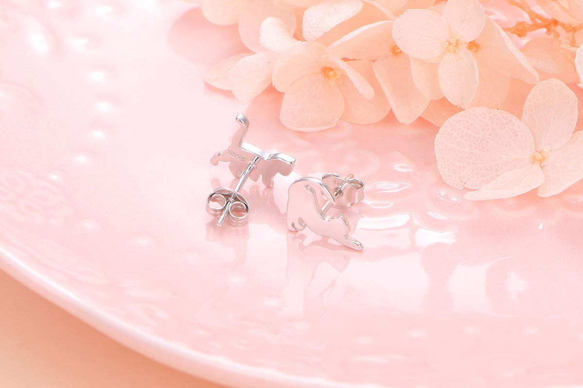 DAOCHONG 925 Sterling Silver Animal Ear Studs Cute Cat Stud Earrings for Women Cat Lover Christmas Birthday Graduation Gift(Cat)