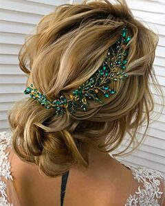 denifery emerald wedding hair piece green hair vine bridal gold jewelry headpiece wedding hair accessories