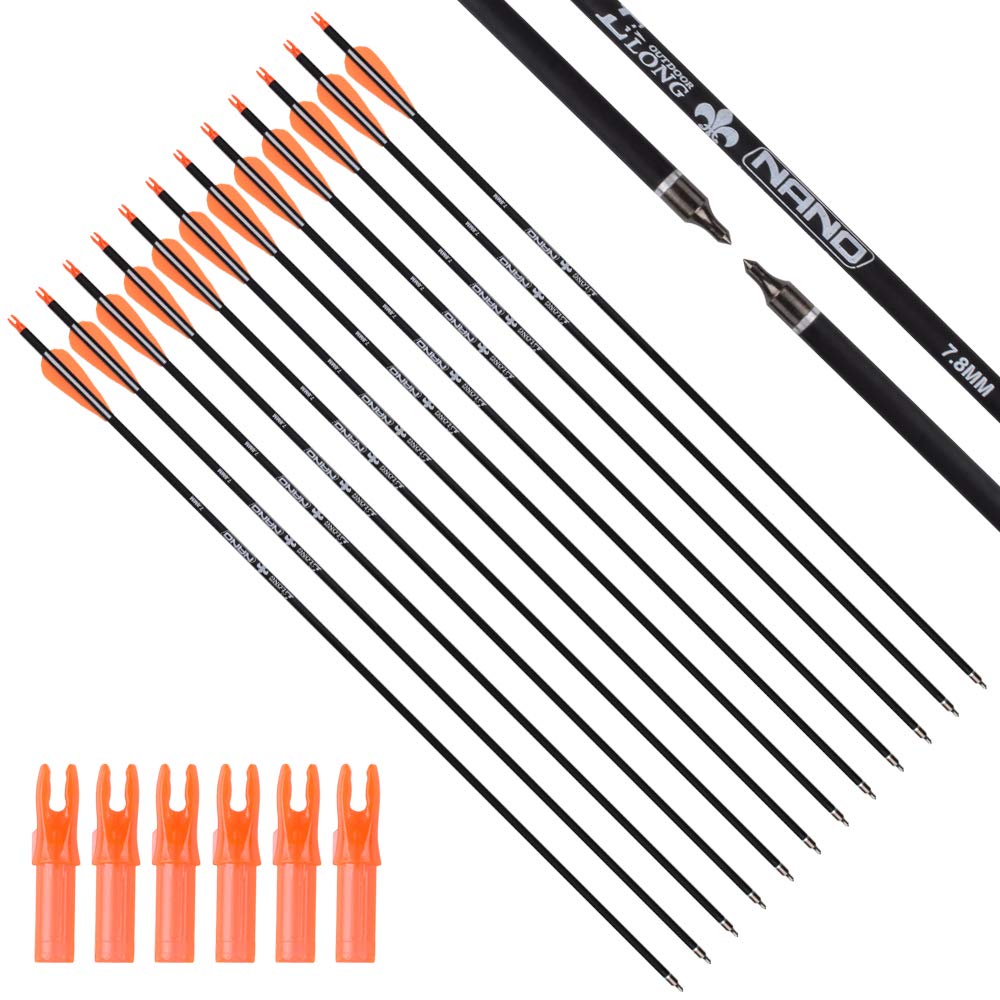 28Inch Carbon Arrow Practice Hunting Arrows Targeting with Removable Tips for Archery Compound & Recurve & Traditional Bow (Pack of 12)