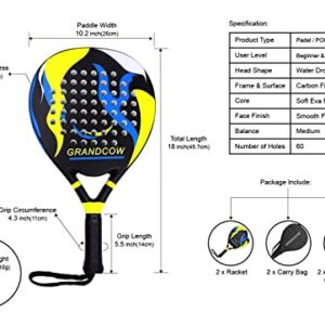 Padel Tennis Racket Racquet Carbon Fiber Power Lite Pop EVA Foam POP Tennis Paddle Paddleball Racket Racquets (2Pcs Black)